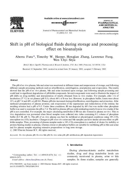(PDF) Shift in pH of biological fluids during storage and processing ...