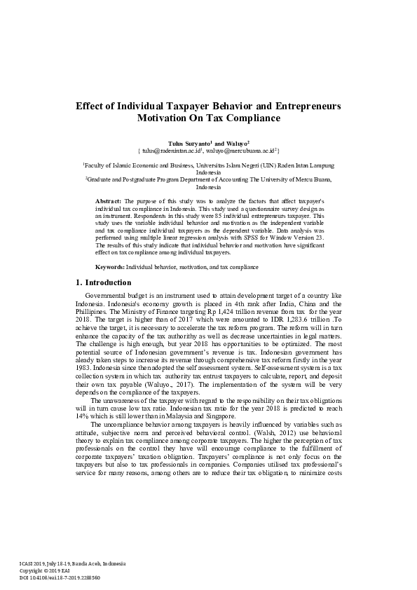 (PDF) Effect of Individual Taxpayer Behavior and Entrepreneurs ...