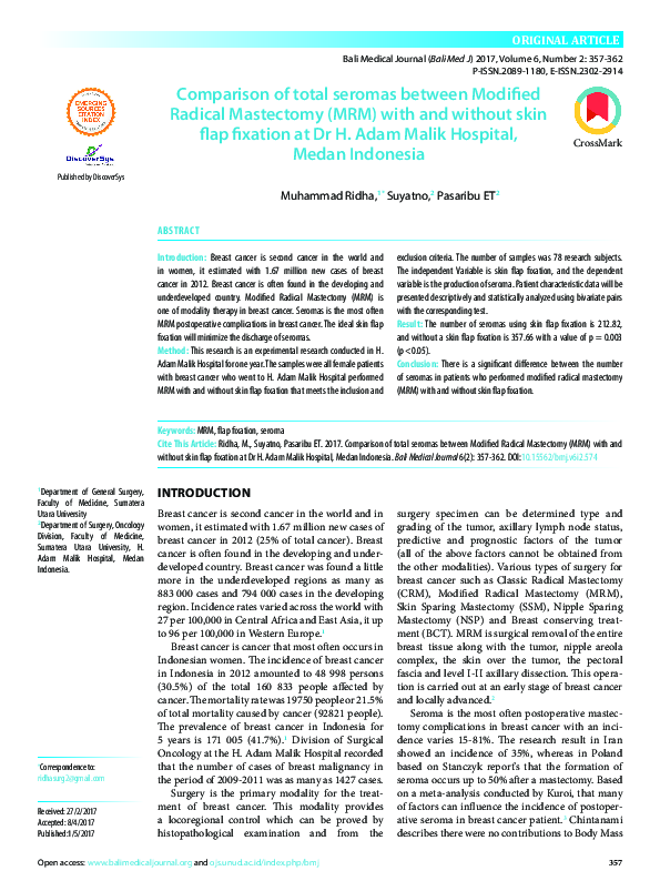 (PDF) Comparison of total seromas between Modified Radical Mastectomy ...