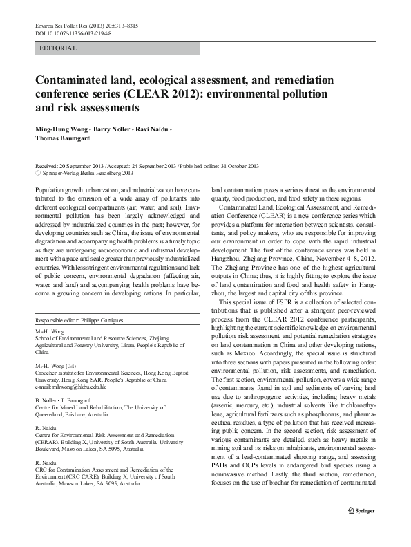 (PDF) Contaminated land, ecological assessment, and remediation ...