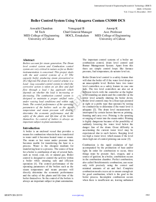 (PDF) Boiler Control System Using Yokogawa Centum CS3000 DCS
