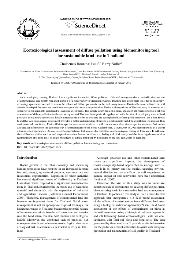 (PDF) Ecotoxicological assessment of diffuse pollution using ...