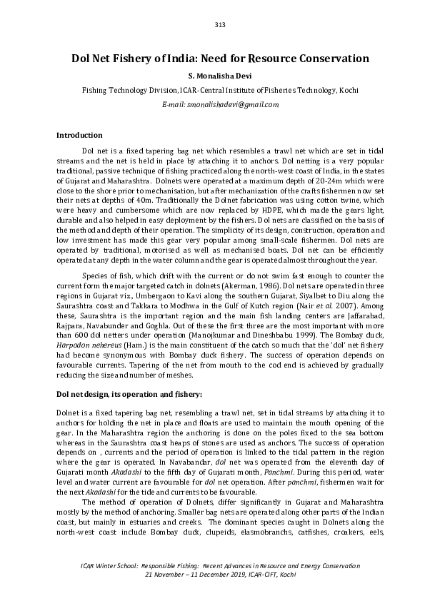 (PDF) Dol net fishery of India: Need for resource conservation ...