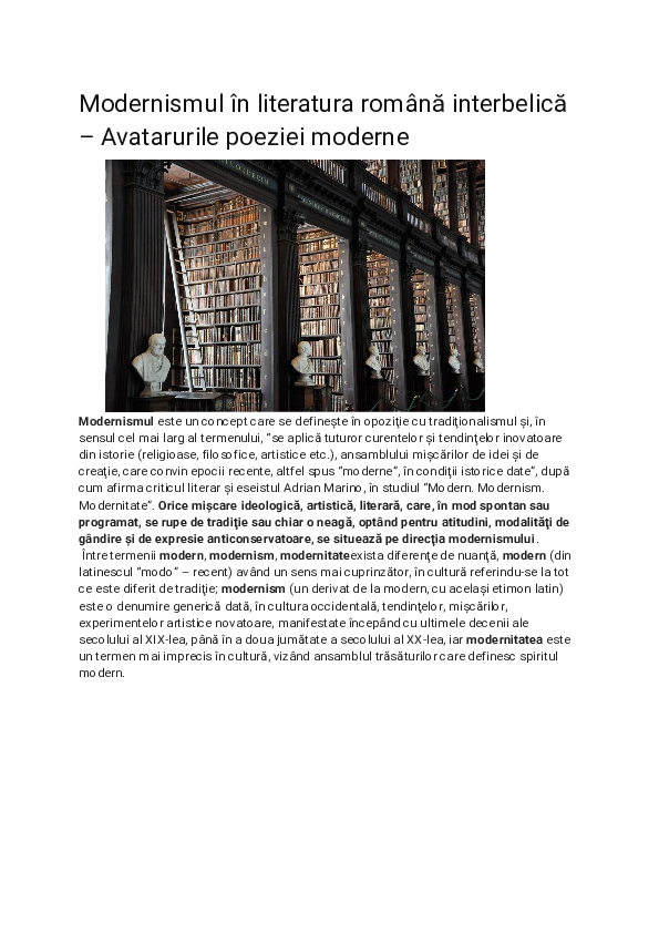(DOC) Modernismul în literatura română interbelică -Avatarurile poeziei ...