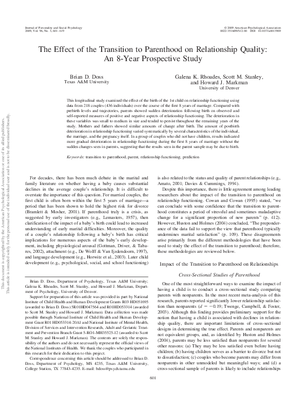 (PDF) The effect of the transition to parenthood on relationship quality: An 8-year prospective ...