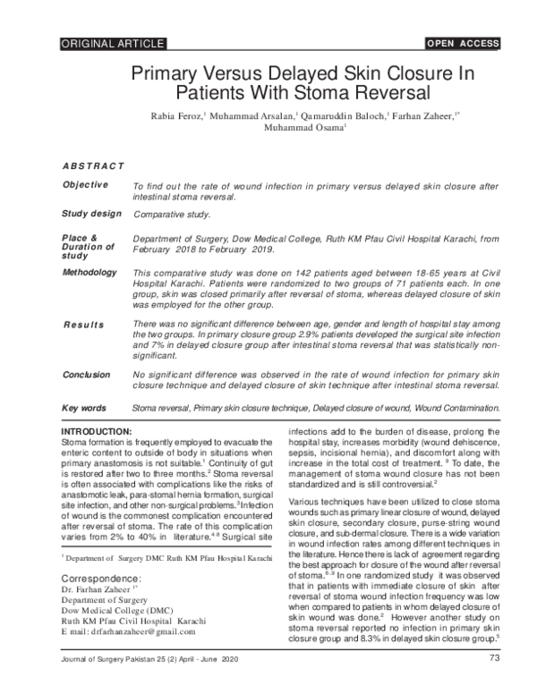 (PDF) Primary Versus Delayed Skin Closure In Patients With Stoma Reversal