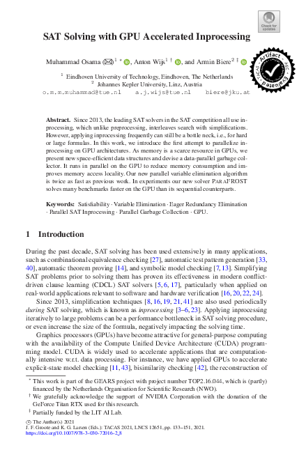 (PDF) SAT Solving with GPU Accelerated Inprocessing