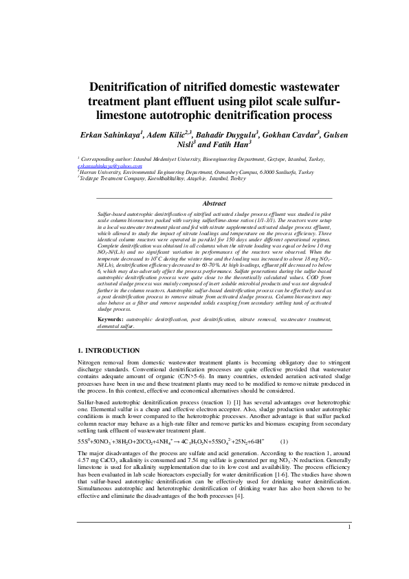 (PDF) Denitrification of nitrified domestic wastewater treatment plant ...