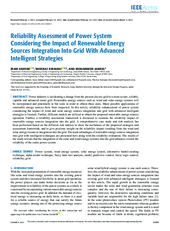 (PDF) Reliability Assessment of Power System Considering the Impact of Renewable Energy Sources ...