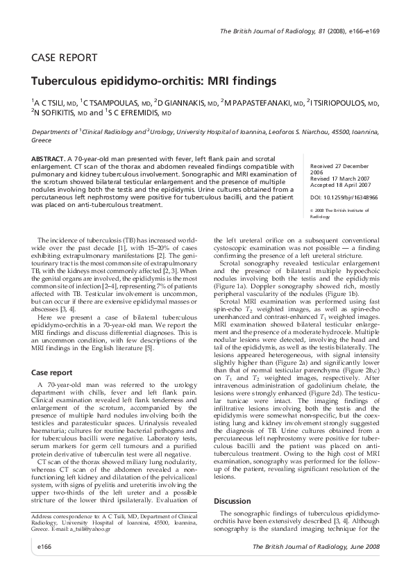 (PDF) Tuberculous epididymo-orchitis: MRI findings