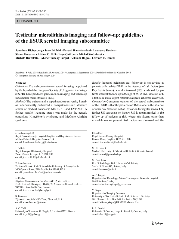 (PDF) Testicular microlithiasis imaging and follow-up: guidelines of ...