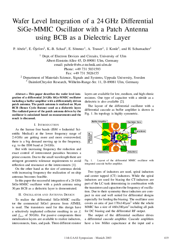 (PDF) Wafer level integration of a 24 GHz differential SiGe-MMIC ...