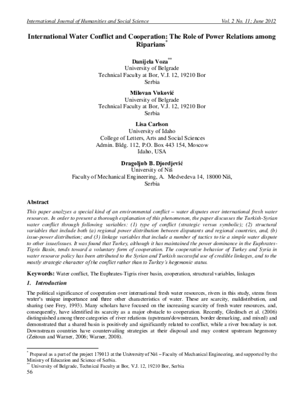 (PDF) International Water Conflict and Cooperation: The Role of Power ...