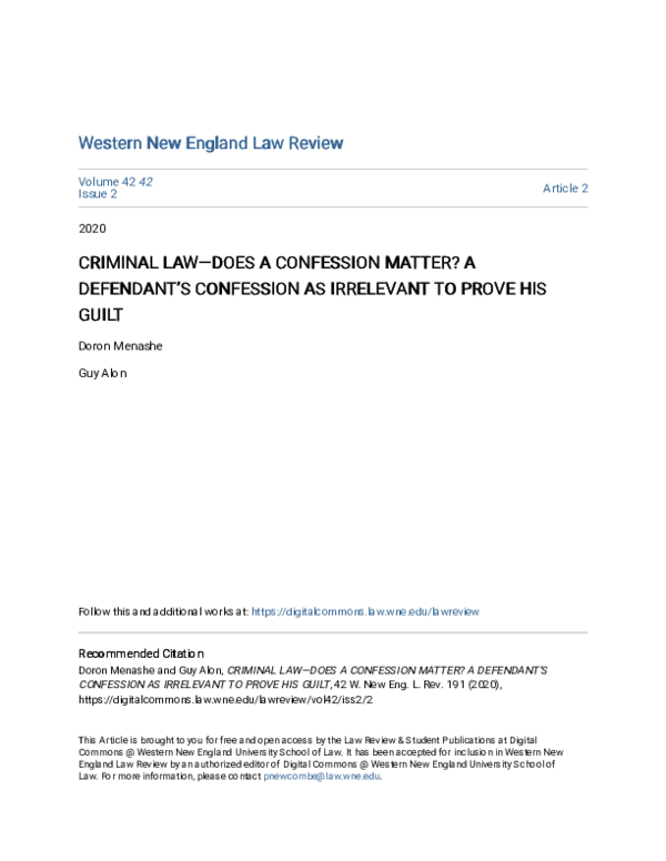 (PDF) Criminal Law—Does a Confession Matter? A Defendant’s Confession ...