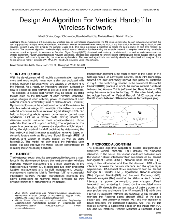 Pdf Design An Algorithm For Vertical Handoff In Wireless Network