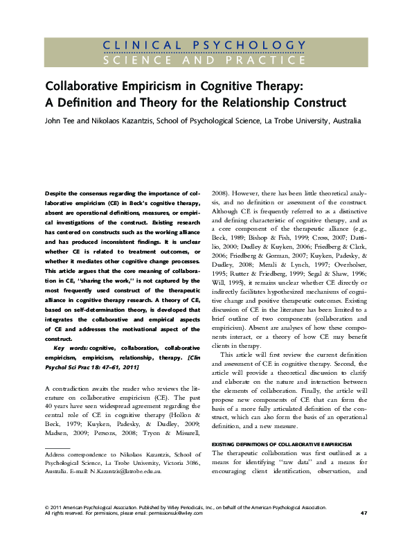 (PDF) Collaborative Empiricism in Cognitive Therapy: A Definition and ...