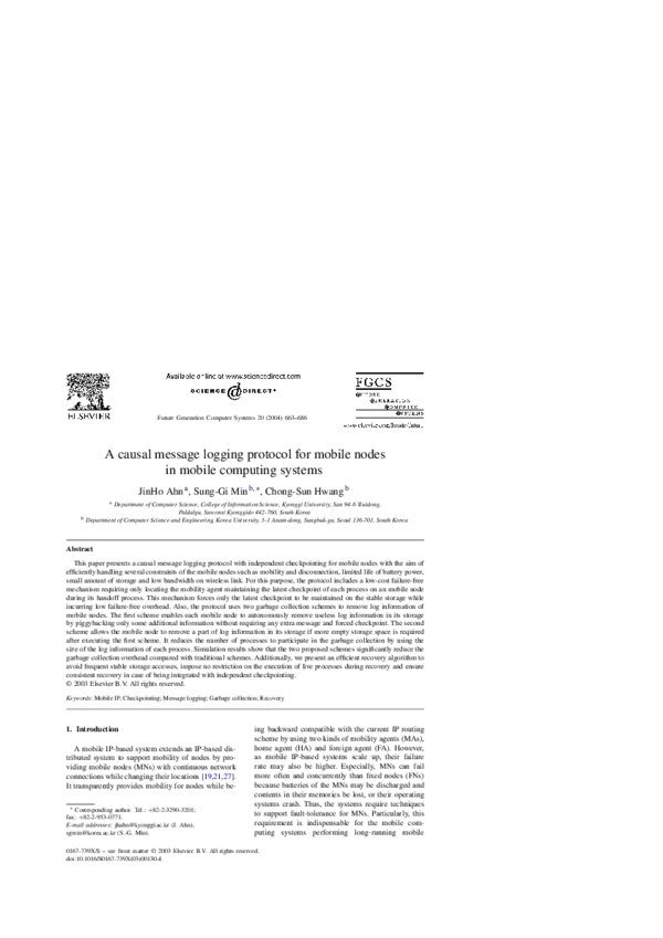 Pdf A Causal Message Logging Protocol For Mobile Nodes In Jinho Ahn