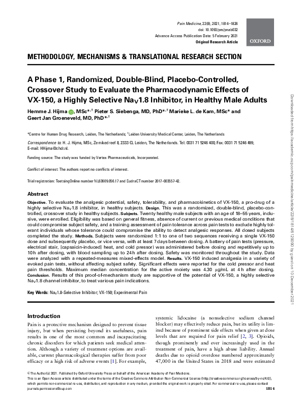 (PDF) A Phase 1, Randomized, Double-Blind, Placebo-Controlled, Crossover Study to Evaluate the ...