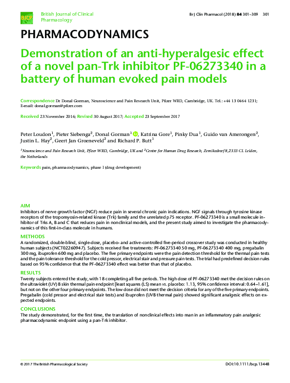 (PDF) Demonstration of an anti-hyperalgesic effect of a novel pan-Trk ...
