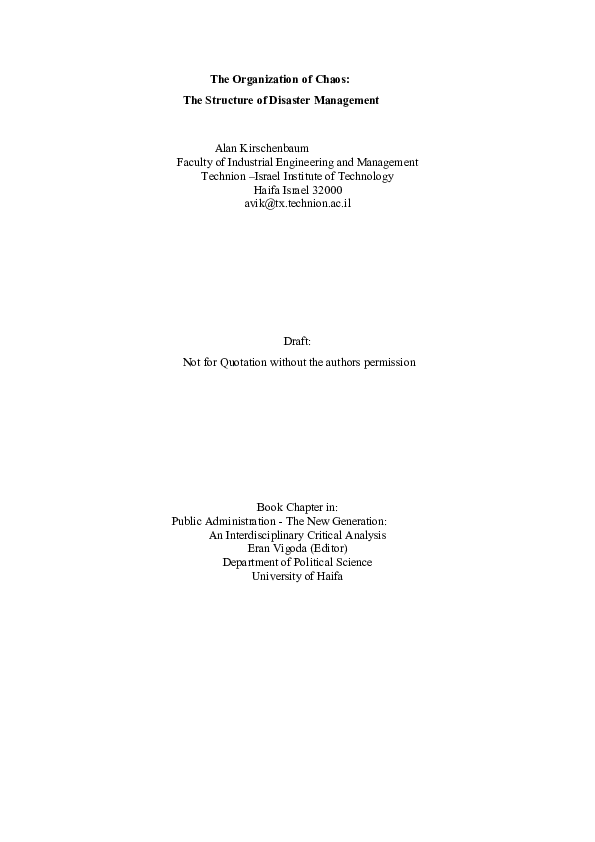 (PDF) The organization of chaos: The structure of disaster management
