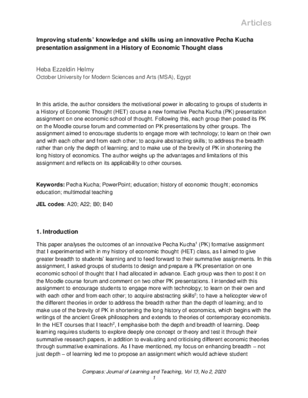 (PDF) Improving students’ knowledge and skills using an innovative Pecha Kucha presentation ...