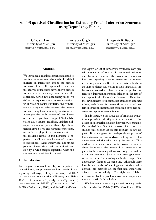 Pdf Semi Supervised Classification For Extracting Protein Interaction Sentences Using