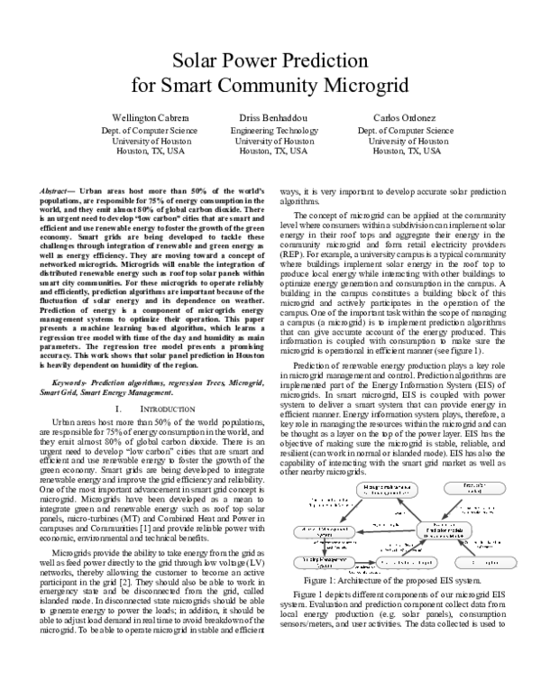 (PDF) Solar Power Prediction for Smart Community Microgrid