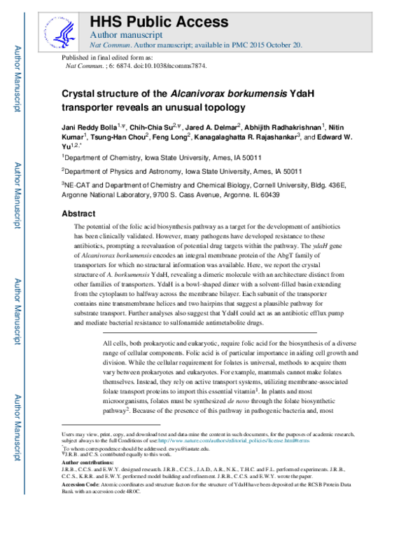 Crystal structure of the Alcanivorax borkumensis YdaH transporter ...