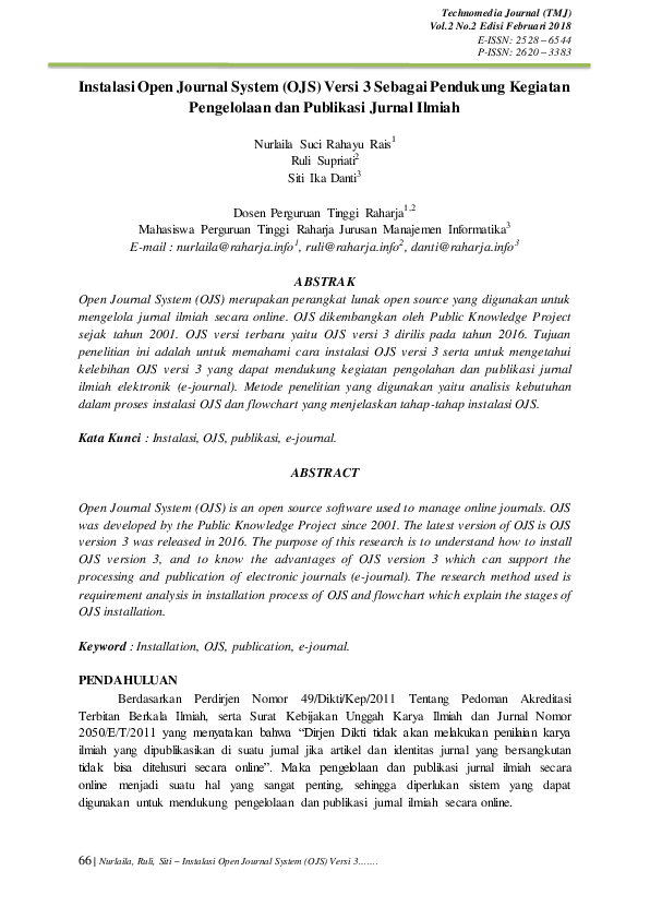 (PDF) Instalasi Open Journal System (OJS) Versi 3 Sebagai Pendukung Kegiatan Pengelolaan dan ...