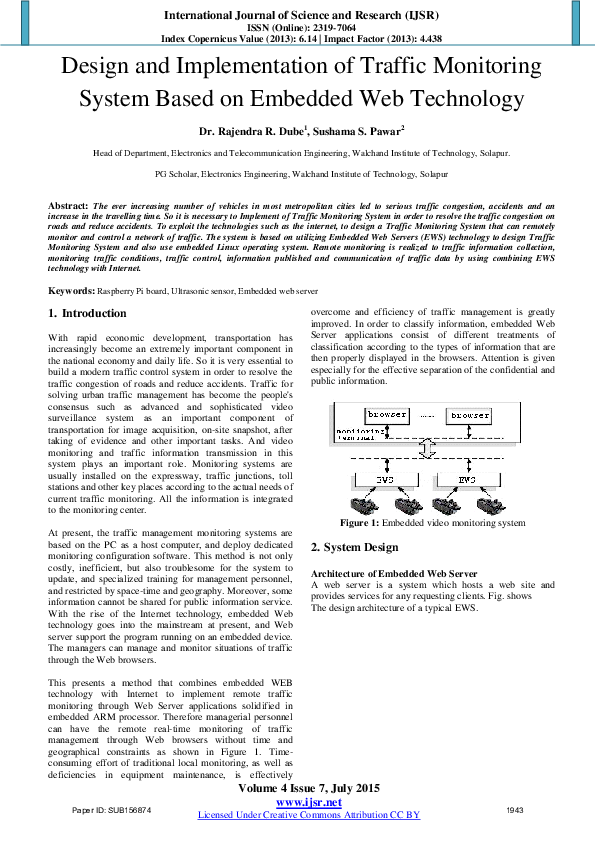 Pdf Design And Implementation Of Traffic Monitoring System Based On Embedded Web Technology