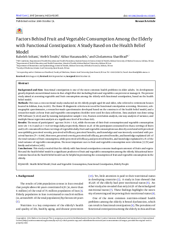 (PDF) Factors Behind Fruit and Vegetable Consumption Among the Elderly ...