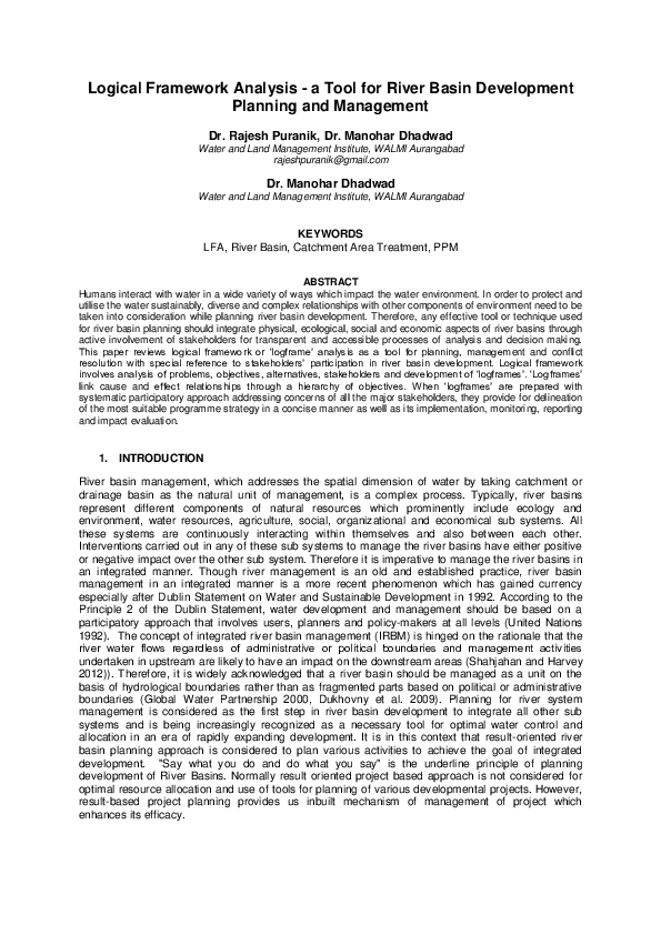 (PDF) Logical Framework Analysis -a Tool for River Basin Development ...
