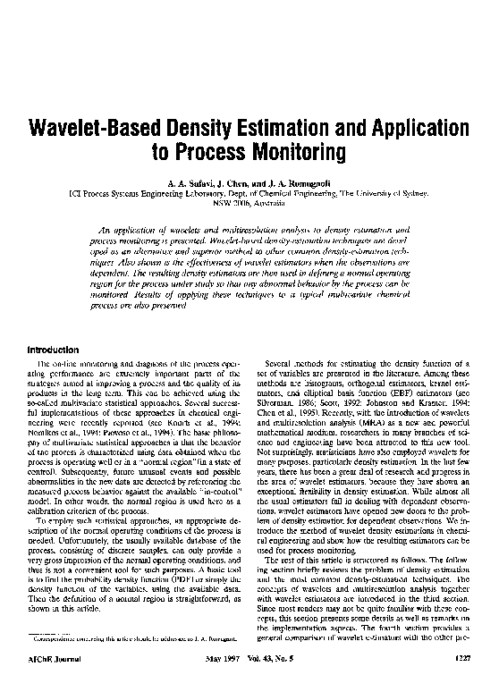 Pdf Wavelet Density Estimation For Process Monitoring