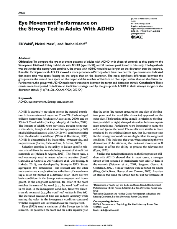 (PDF) Eye Movement Performance on the Stroop Test in Adults With ADHD