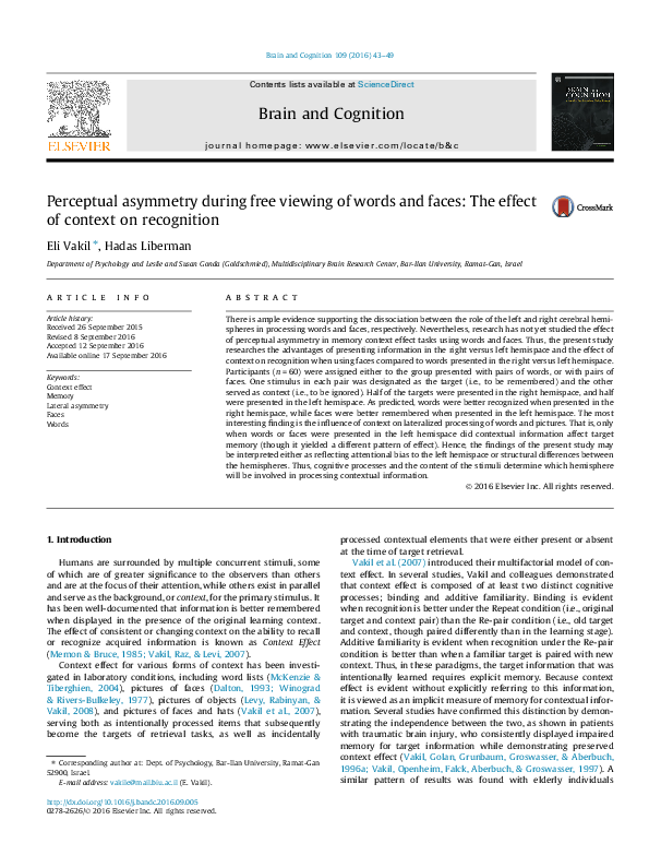 (PDF) Perceptual asymmetry during free viewing of words and faces: The ...