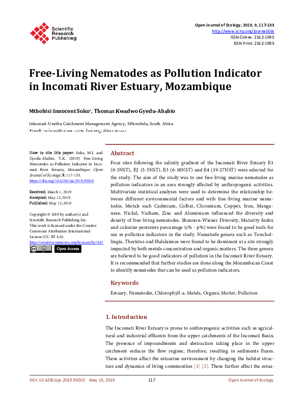 (PDF) Free-Living Nematodes as Pollution Indicator in Incomati River ...