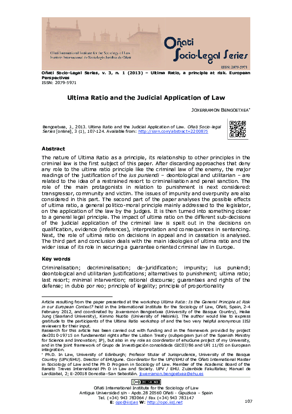 (PDF) Ultima Ratio and the Judicial Application of Law
