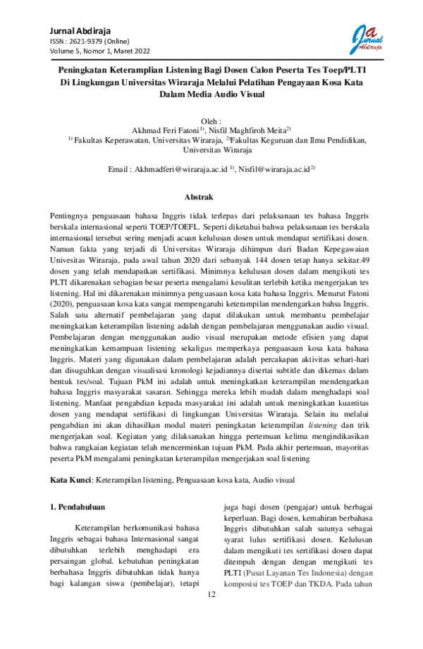 (PDF) Peningkatan Keteramplian Listening Bagi Dosen Calon Peserta Tes ...