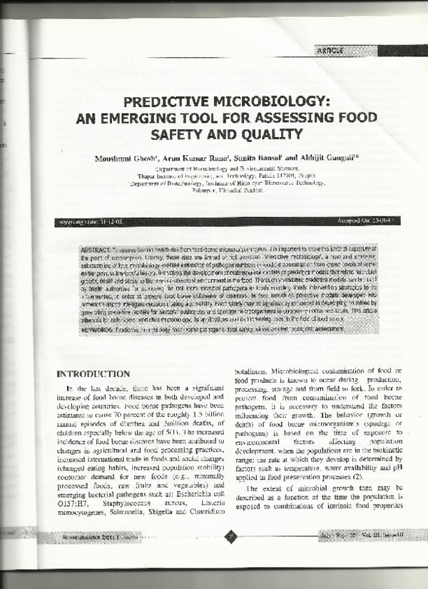 (PDF) Predictive Microbiology: An Emerging Tool for Assessing Food ...