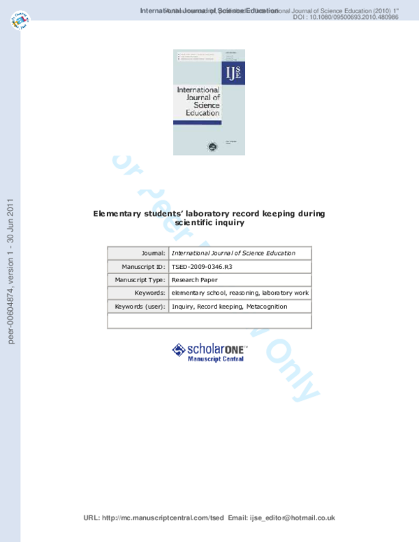 (PDF) Elementary students' laboratory record keeping during scientific ...
