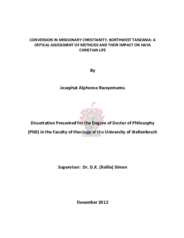 (PDF) Conversion in missionary Christianity, Northwest Tanzania : a ...