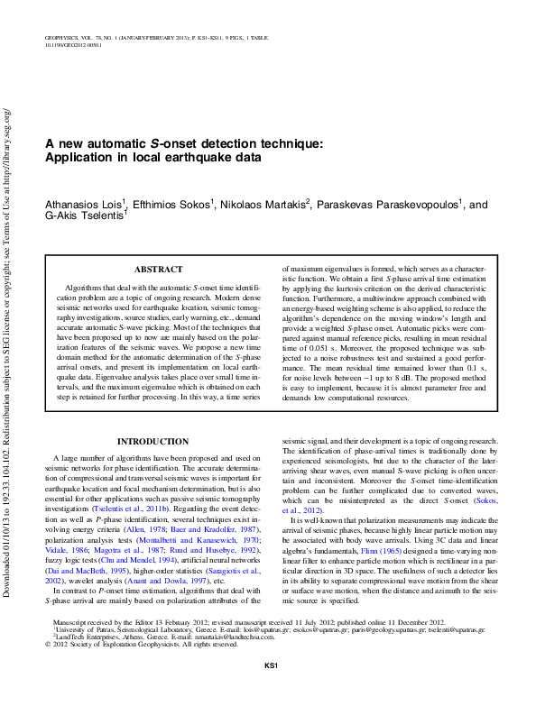 Pdf Automatic S Onset Detection In Microseismic Data Analysis