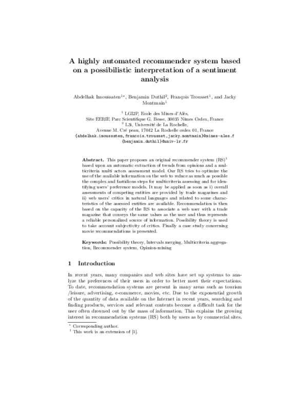 (PDF) A Highly Automated Recommender System Based on a Possibilistic Interpretation of a ...
