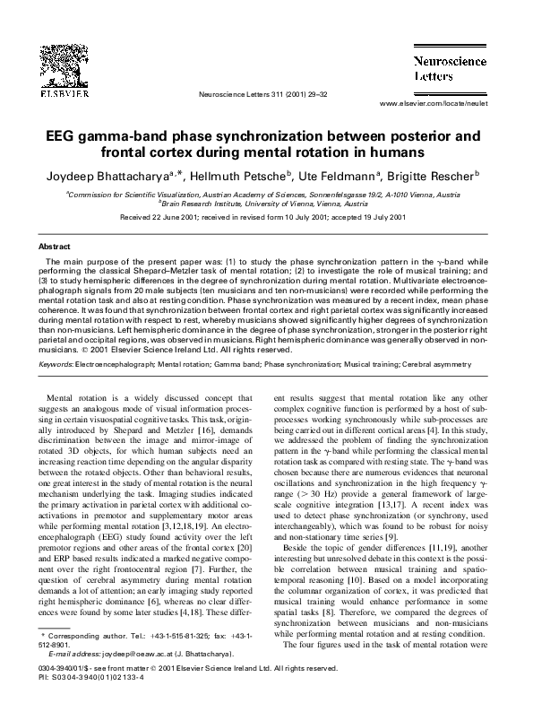 (PDF) EEG gamma-band phase synchronization between posterior and frontal cortex during mental ...