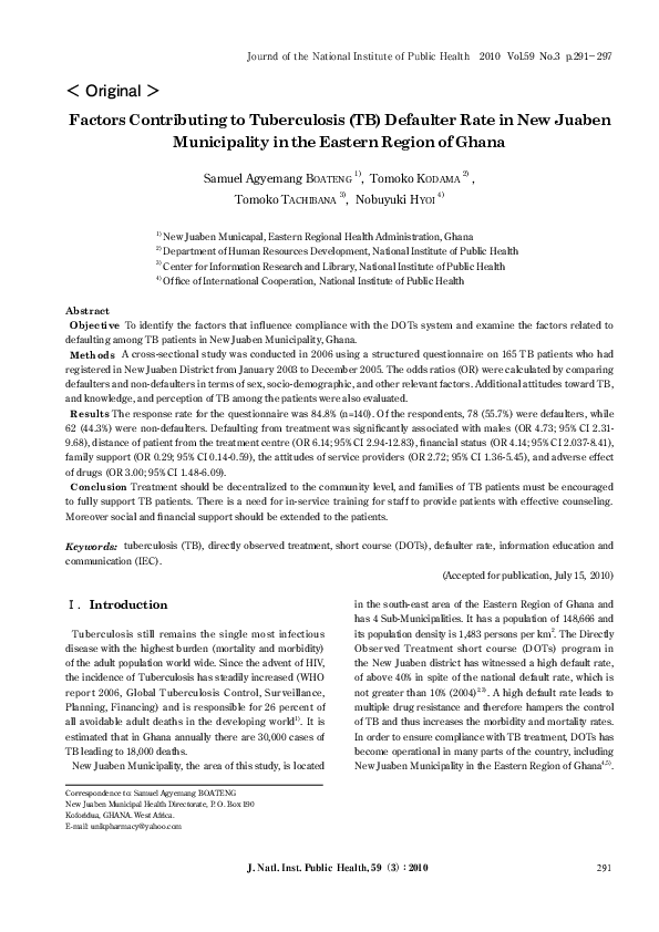 (PDF) Factors Contributing to Tuberculosis (TB) Defaulter Rate in New ...