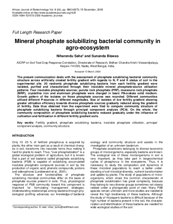 (PDF) Mineral phosphate solubilizing bacterial community in agro-ecosystem