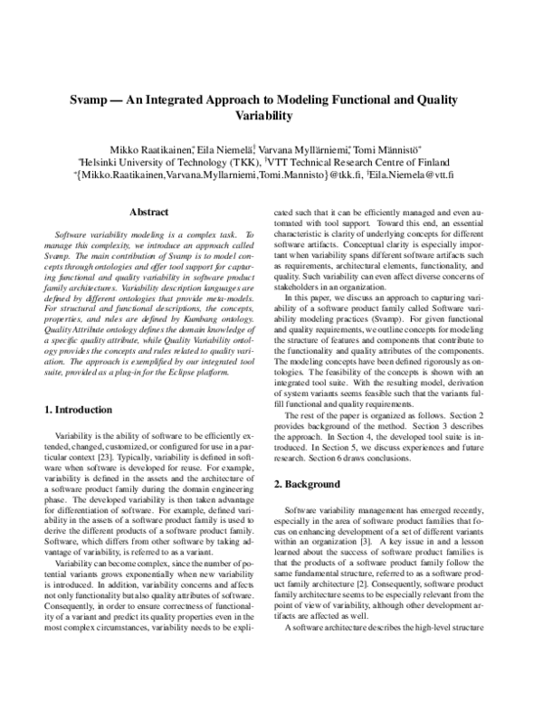 (PDF) Svamp An Integrated Approach for Modeling Functional and Quality Variability