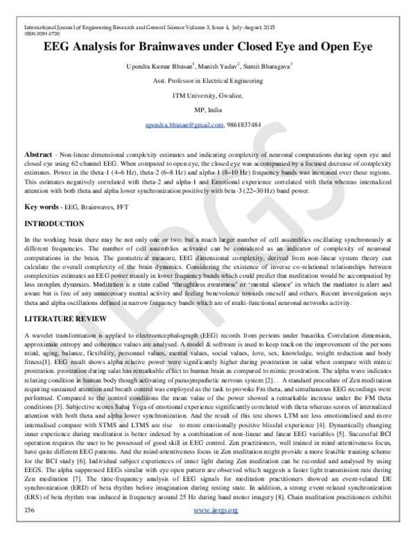 (PDF) EEG Analysis for Brainwaves under Closed Eye and Open Eye