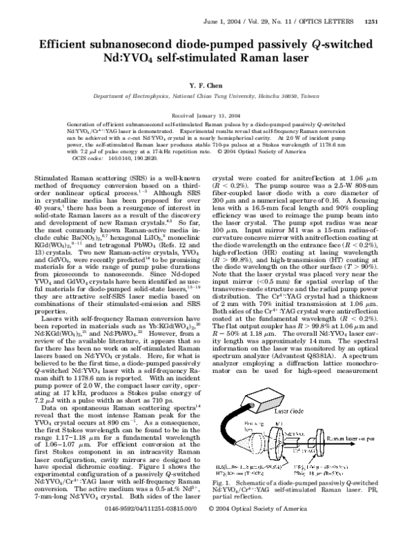 (PDF) Efficient subnanosecond diode-pumped passively Q-switched Nd:YVO4 self-stimulated Raman laser
