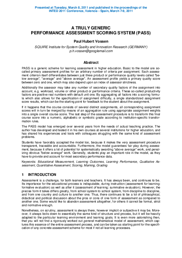 (PDF) A Truly Generic Performance Assessment Scoring System (Pass)